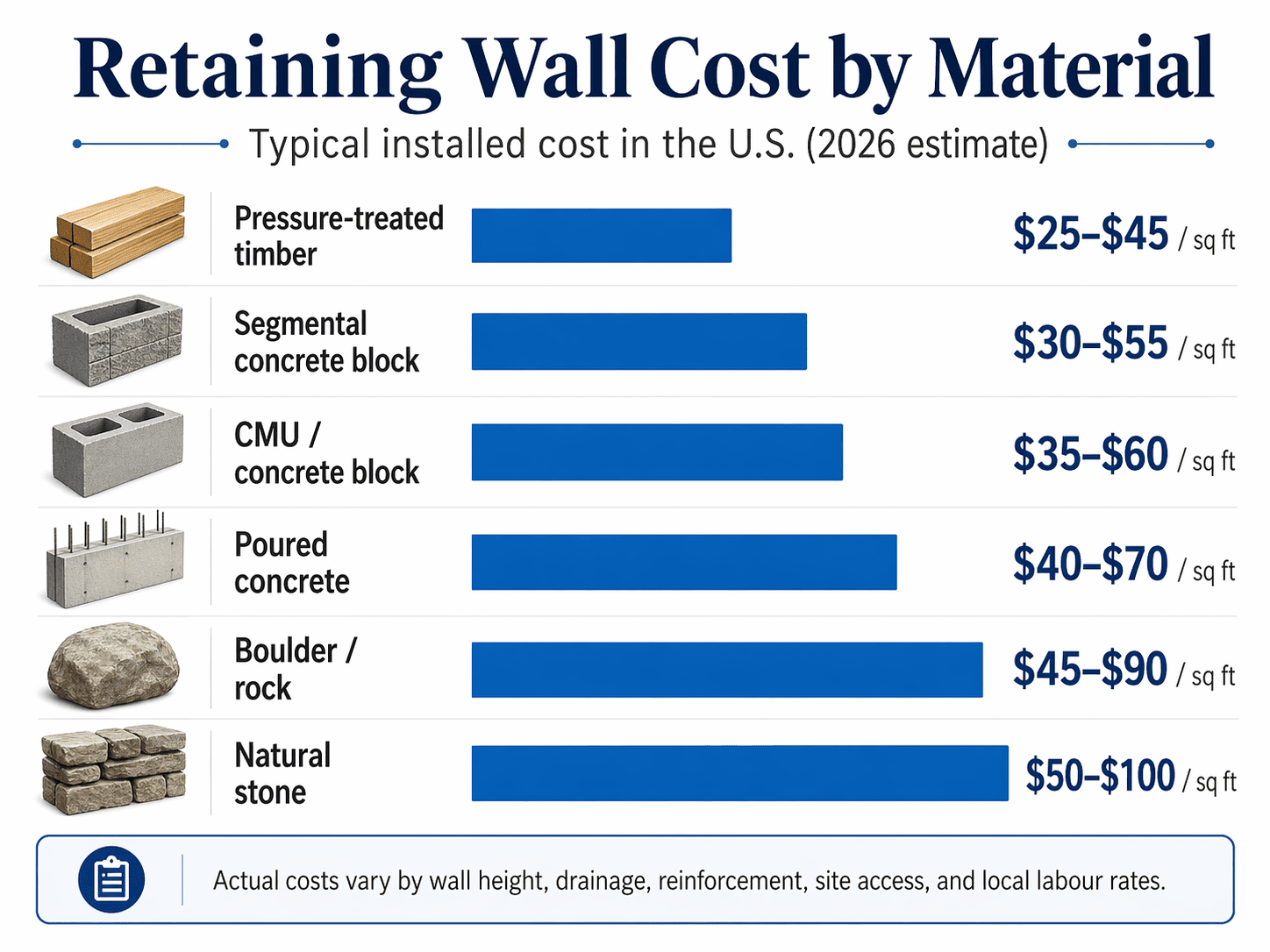 Cost of Retaining Wall in 2026: Prices by Foot, Material